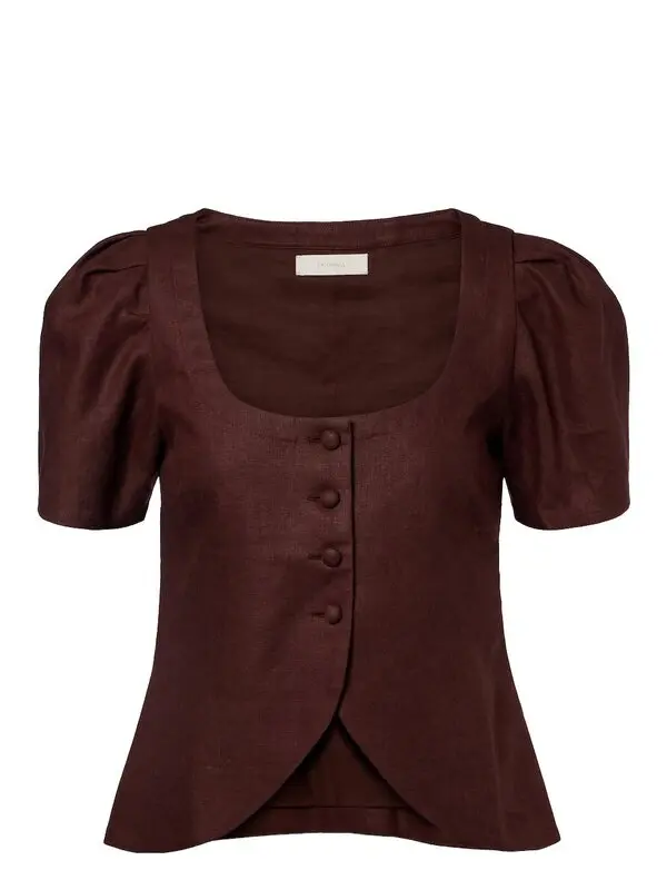 Faithfull The Brand Emma Linen Top - Brown