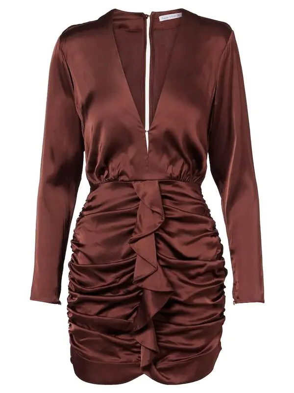 Poupette St Barth Ruffled Satin Mini Dress - Brown