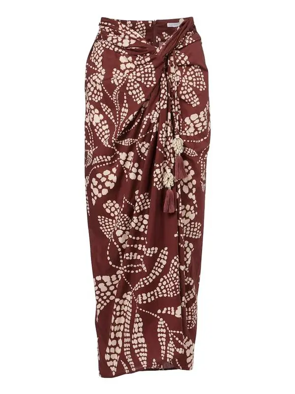 Poupette St Barth Uma Printed Cotton Midi Skirt - Brown