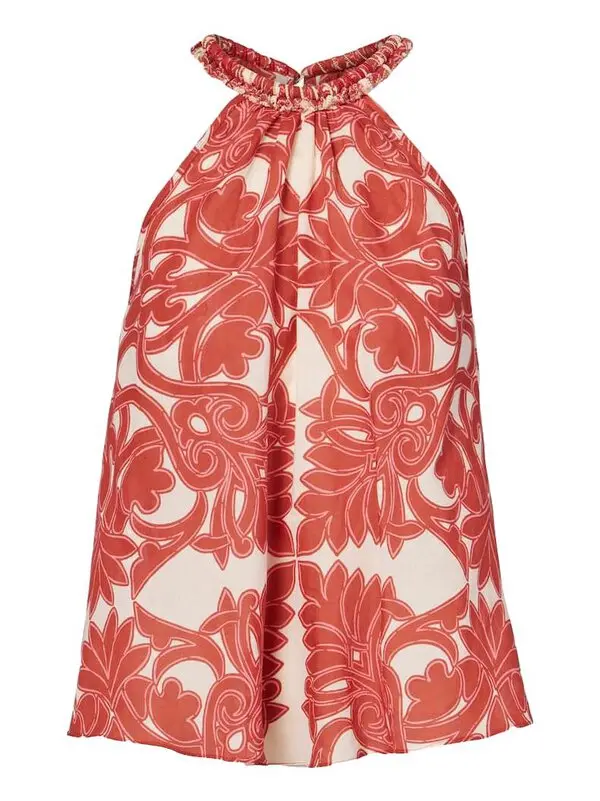 Poupette St Barth Noreen Printed Halterneck Cotton Top - Red