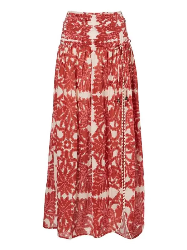 Poupette St Barth Carla Printed Cotton Maxi Skirt - Red