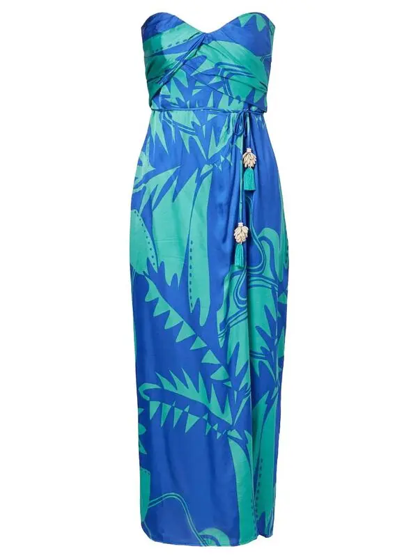 Poupette St Barth Collina Printed Strapless Midi Dress - Blue