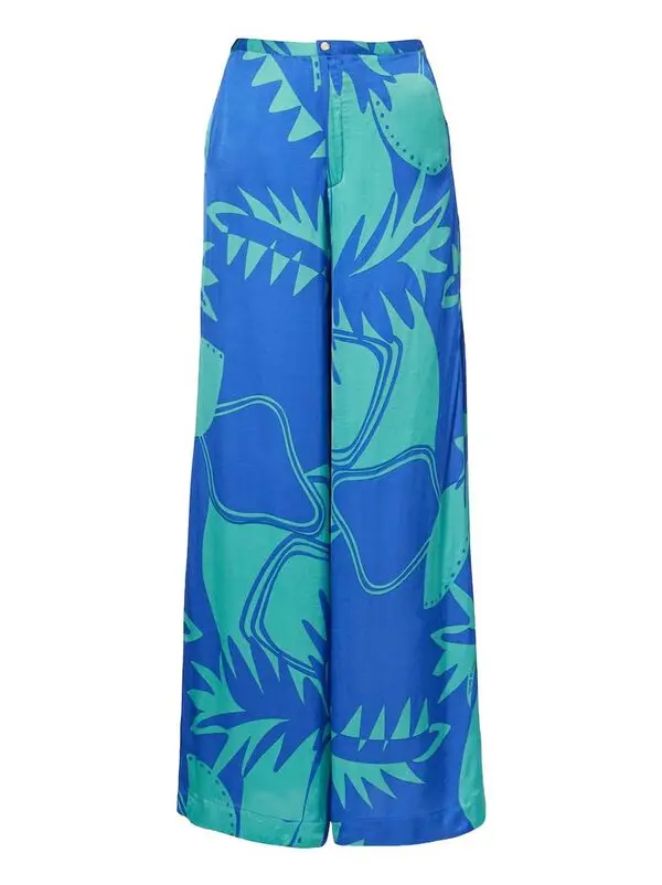 Poupette St Barth Clea Printed Wide-leg Pants - Blue