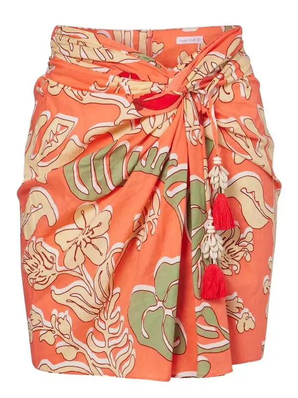 Poupette St Barth Tilda Gathered Printed Miniskirt - Orange