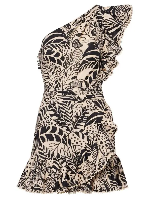 Poupette St Barth Corinne Ruffled Printed Minidress - Black