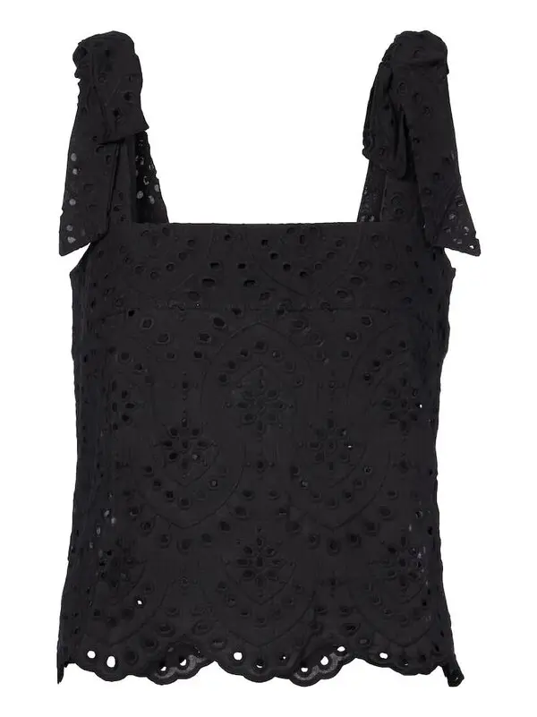 Poupette St Barth Noa Broderie Anglaise Cotton Top - Black