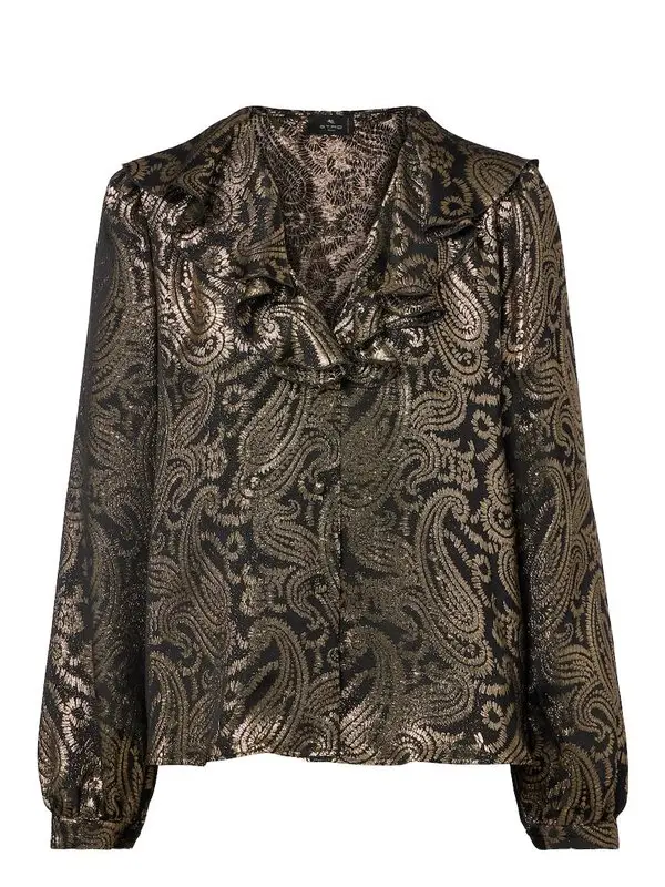 Etro Paisley Ruffled Silk-blend Blouse - Gold