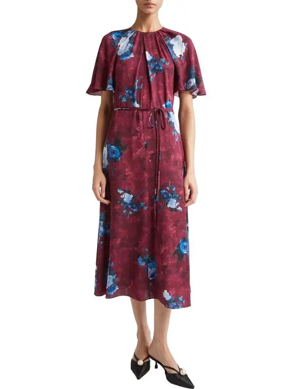 Erdem Abstract Rose Print Satin Midi Dress - Abstract Rose Mulberry Red