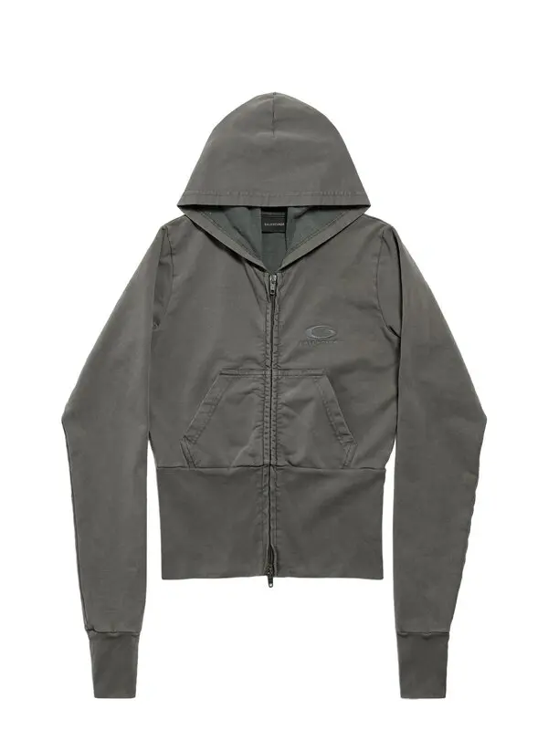 Balenciaga Loop Sports Icon High Rib Zip-up Hoodie - Grey & Silver