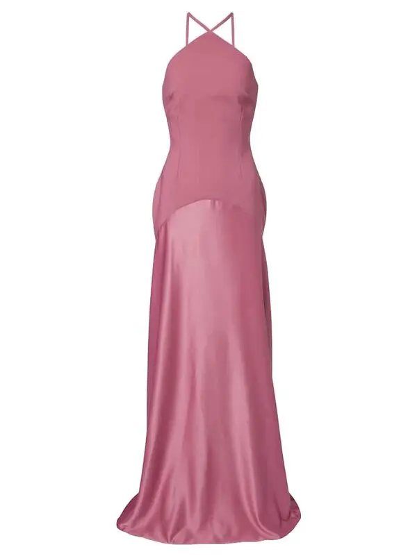 Solace London Florie Satin-trimmed Halterneck Gown - Pink