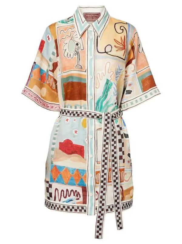 ALEMAIS X Lrnce Michelle Printed Linen Shirt Dress - Multicoloured