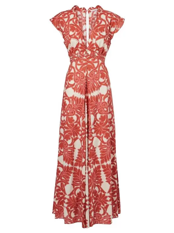 Poupette St Barth Noreen Printed Cotton Maxi Dress - Red