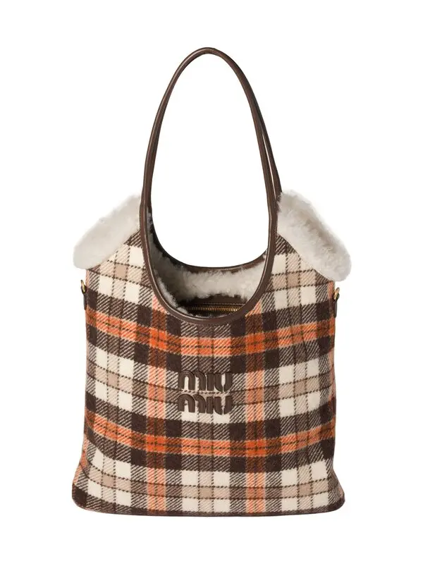 Miu Miu Plaid And Shearling Bag - Burnt Sienna/papaya