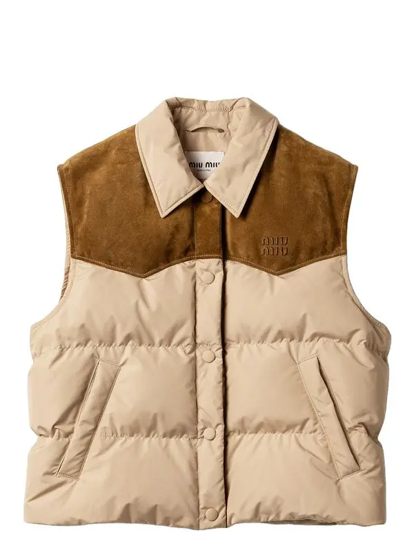 Miu Miu Technical Pongé And Leather Down Vest - Cord