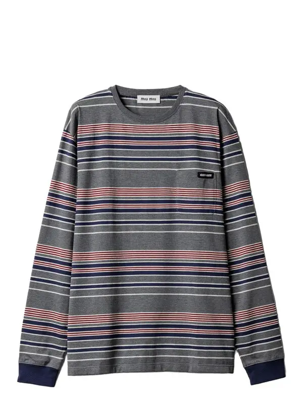 Miu Miu Striped Jersey T-shirt - Slate Gray/blue