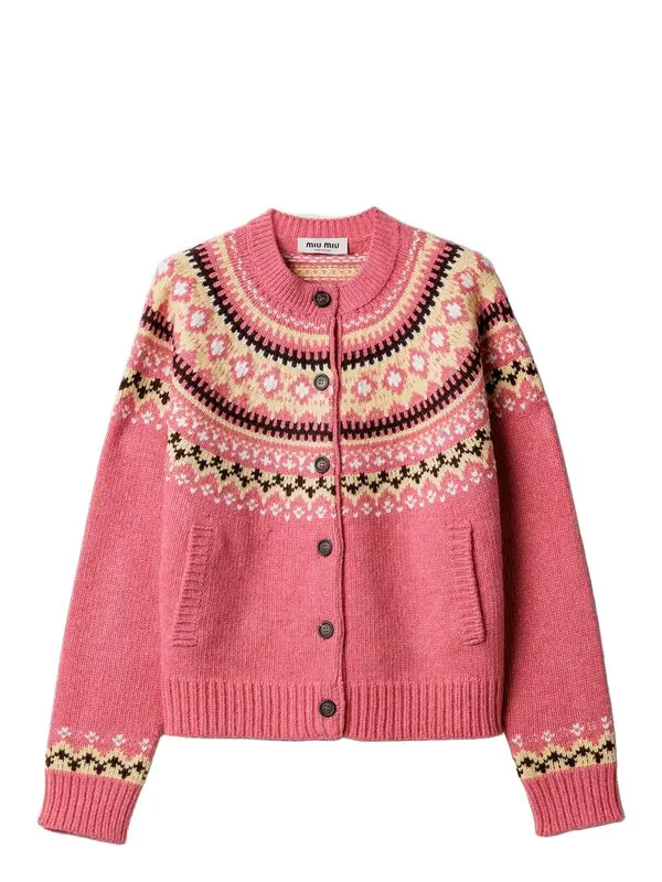 Miu Miu Wool Jacquard Knit Cardigan - Pink