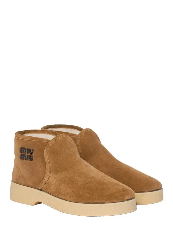 Miu Miu Suede And Shearling Slip-on Booties - Cinnamon