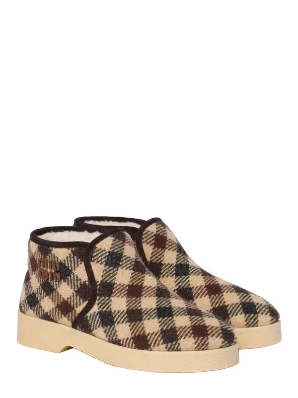 Miu Miu Wool And Shearling Booties - Camel Beige/blue