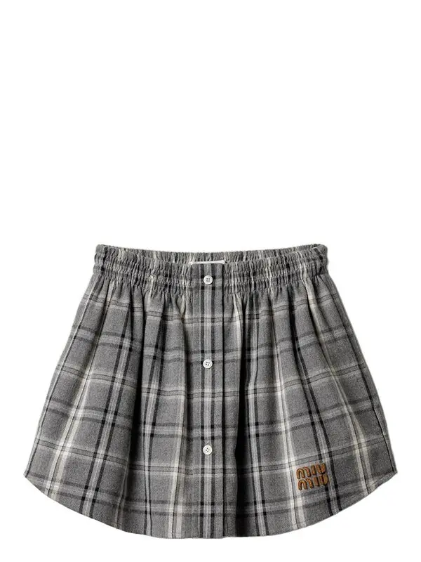 Miu Miu Checked Flannel Miniskirt - Slate Gray