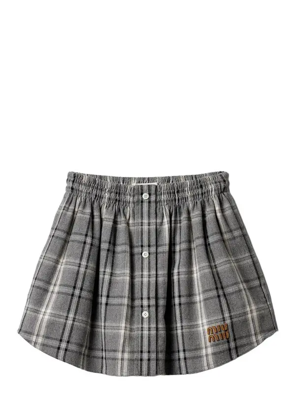 Miu Miu Checked Flannel Miniskirt - Slate Gray