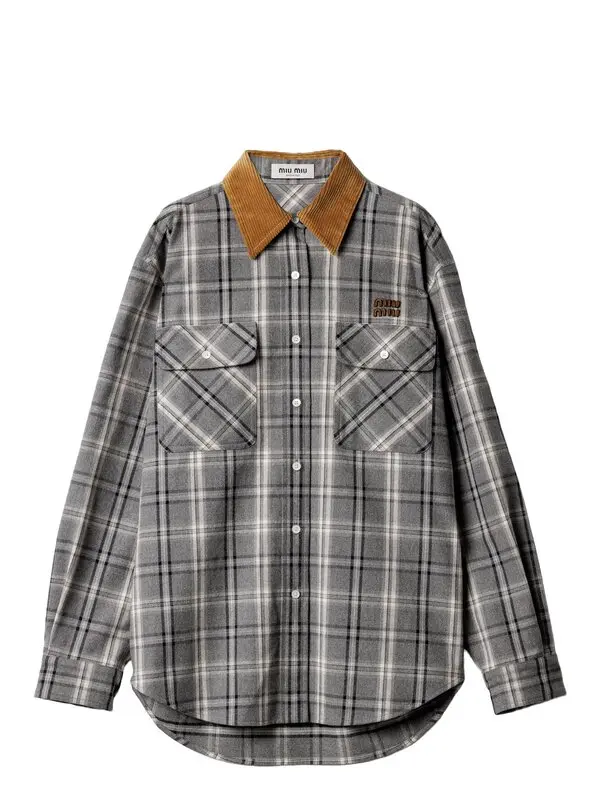 Miu Miu Checked Flannel Shirt - Slate Gray