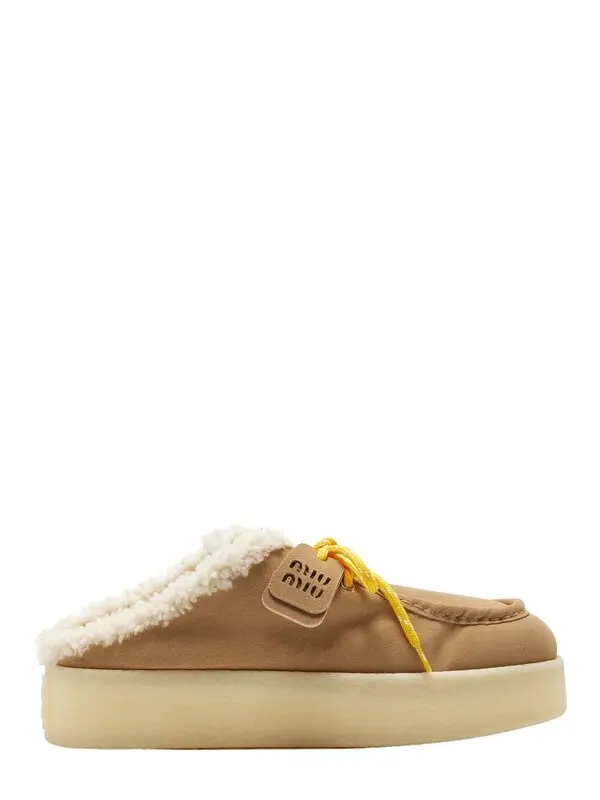 Miu Miu Sabot Shearling-lined Suede Mules - Neutral