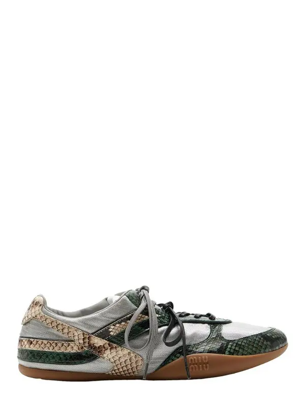 Miu Miu Snake-effect Nylon Sneakers - Green