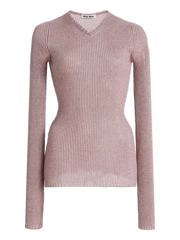Miu Miu Metallic-knit V-neck Top - Pink