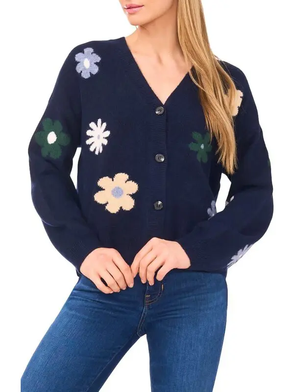 CECE DUPRAZ Floral Cardigan - Classic Navy