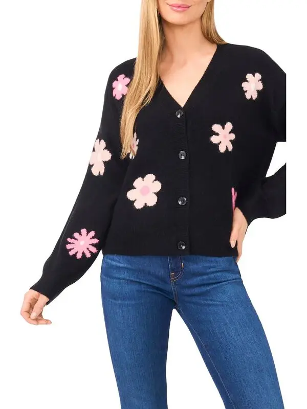 CECE DUPRAZ Floral Cardigan - Rich Black