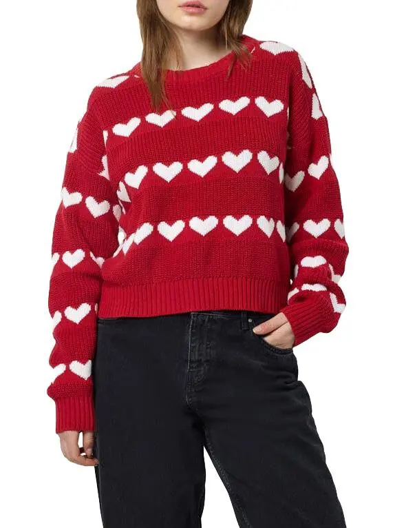 NOISY MAY Heart Sweater - Racing Red Detailbi