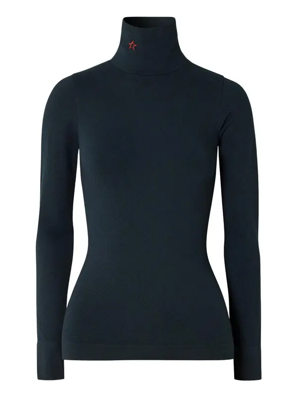 Perfect Moment Ribbed Thermal Modal-blend Turtleneck Top - Black