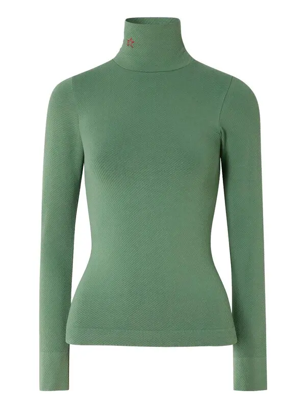 Perfect Moment Ribbed Thermal Modal-blend Turtleneck Top - Green