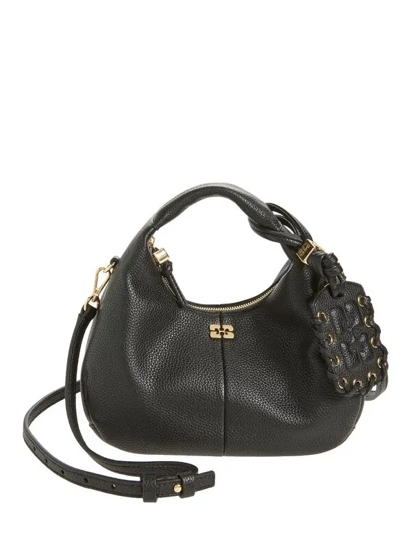 GANNI Mini Hobo Leather Top Handle Bag - Black