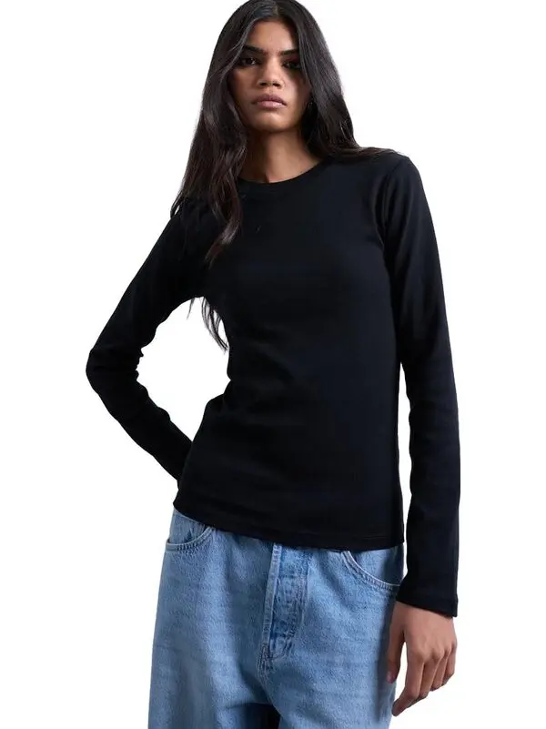 Topshop Long Sleeve Cotton T-shirt - Black