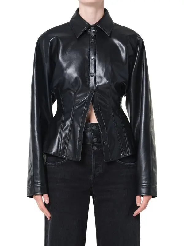 AGOLDE Devon Faux Leather Shirt - Detox Black