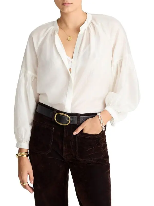 Madewell Shirred Balloon Sleeve Button-up Top - Winter White
