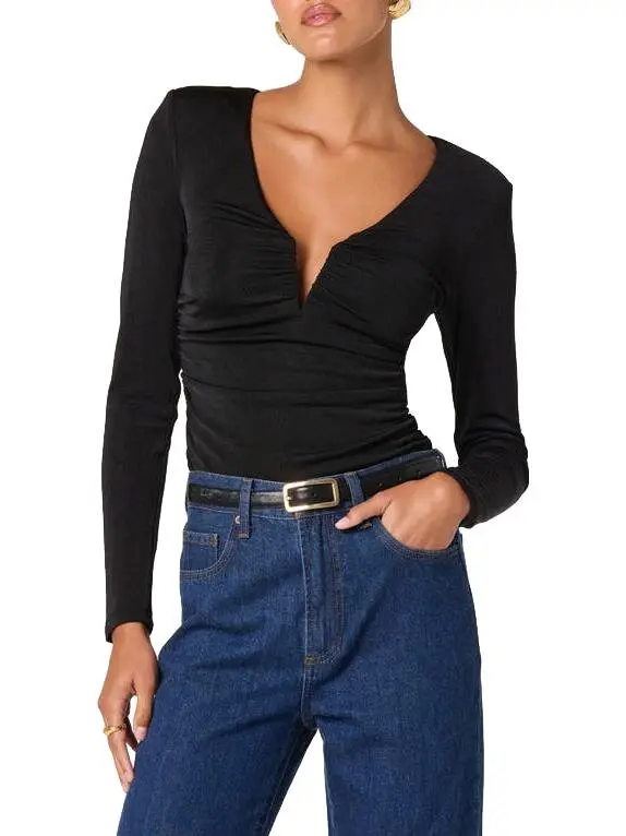 Astr The Label Ruched Long Sleeve Top - Black