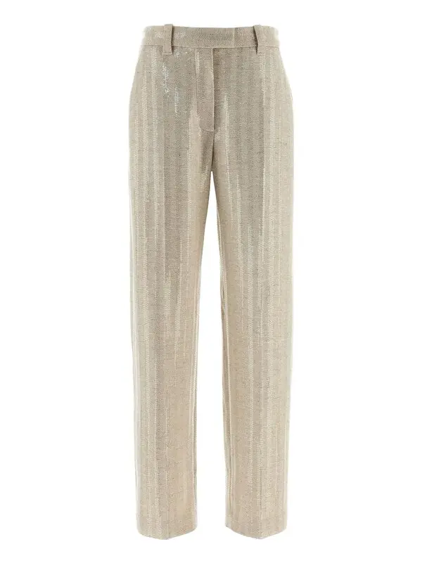 Brunello Cucinelli Herringbone Wool-cashmere Palazzo Pants - Beige