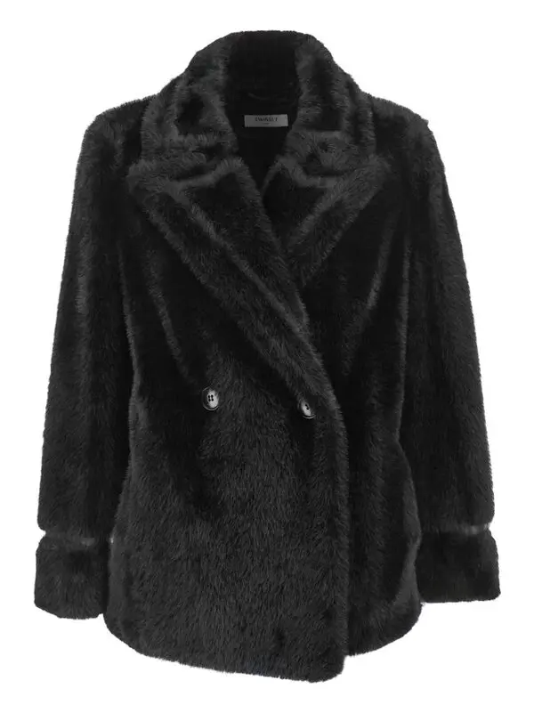 TWINSET Faux Fur Coat With Notch Lapels - Black