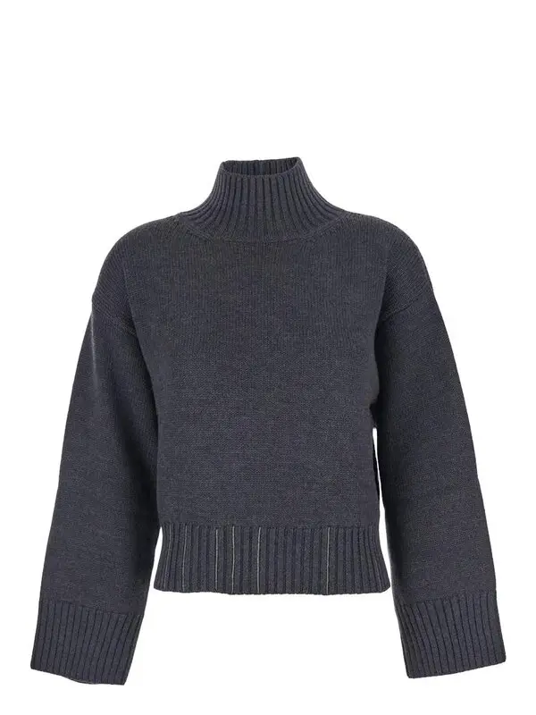 Fabiana Filippi Wool Turtleneck Sweater With Beaded Embroidery - Grey