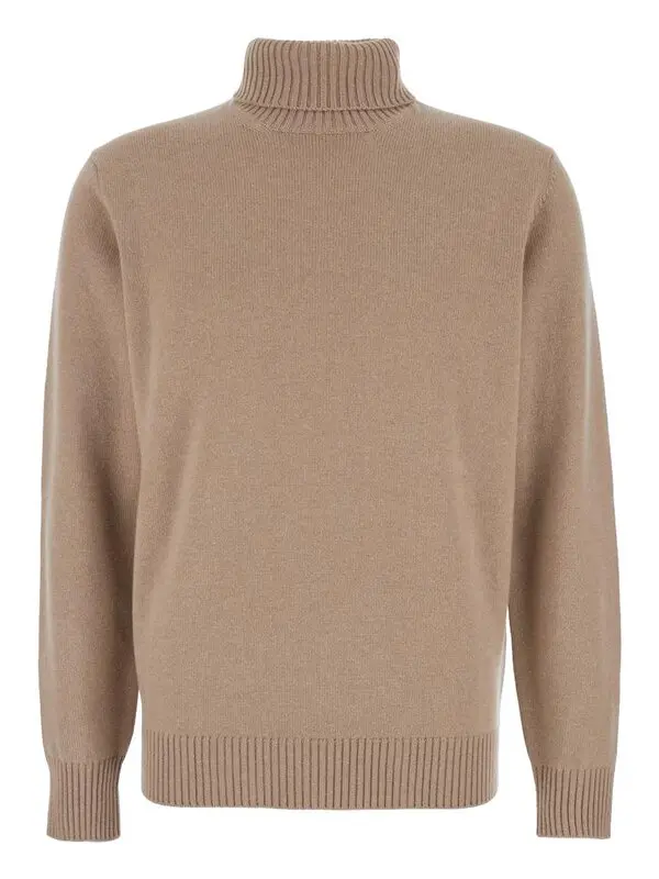 KANGRA Turtleneck Wool Sweater With Ribbed Trims - Beige