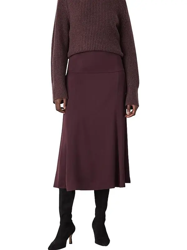 Whistles Midi Satin Bias Skirt - Burgundy