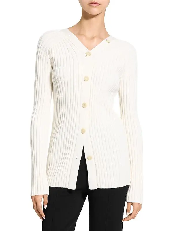 Theory Wool Long Sleeve Open Back Cardigan - White