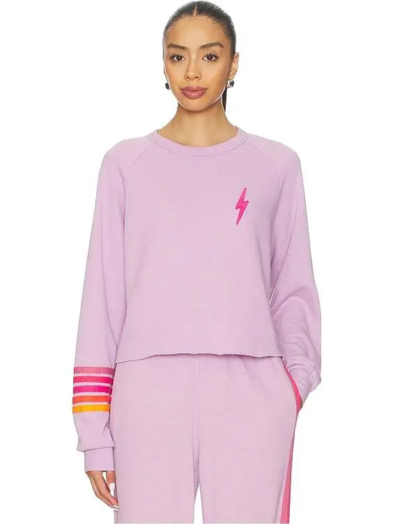 Aviator Nation Bolt Rugby Stitch Cropped Crew Sweatshirt - Mauve & Magenta Orange