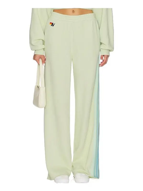 Aviator Nation 5 Stripe Wide Leg Pocket Sweatpant - Lime Cream & Seafoam