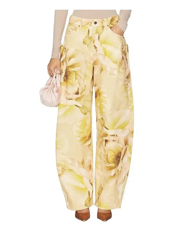 AFRM The Hr Chippy Barrel Pant - Gold Rose Print