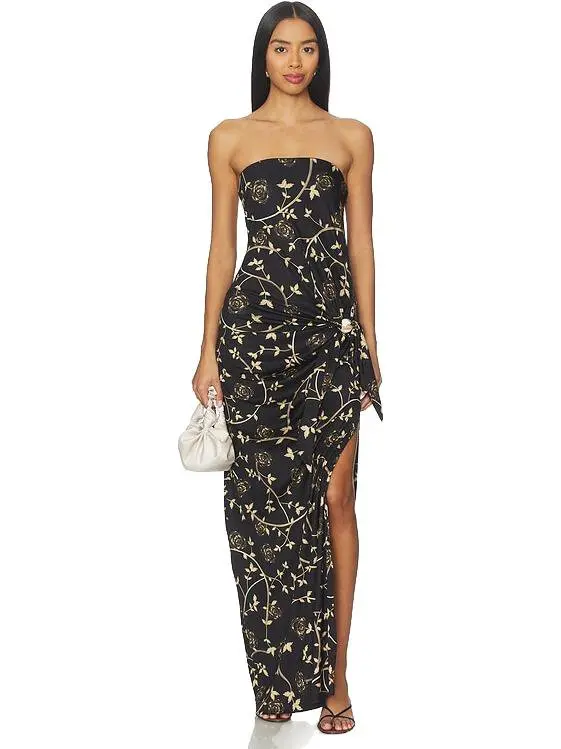 Agua Bendita X Melina Midi Dress - Black Floral