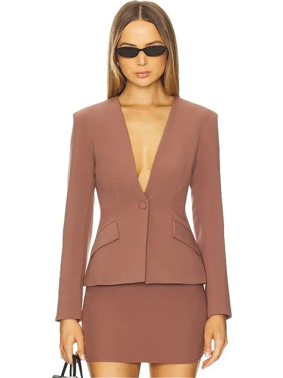 ALL THE WAYS Elizabeth Deep V Blazer - Brown