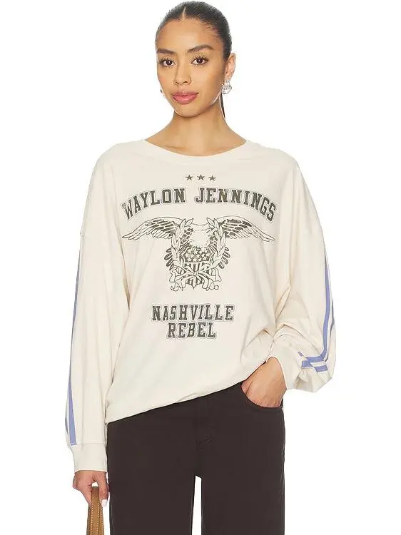 Daydreamer Waylon Jennings Nashville Rebel Long Sleeve Tee - Dirty White